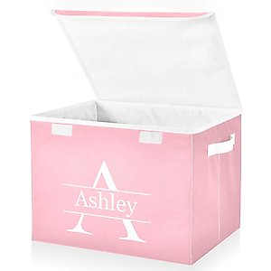 Light Pink Custom Storage Bins with Lid Foldable Personalized Name Storage Box Basket with Handle Shelf Basket Closet Organizer for Clothes Home Bedroom
