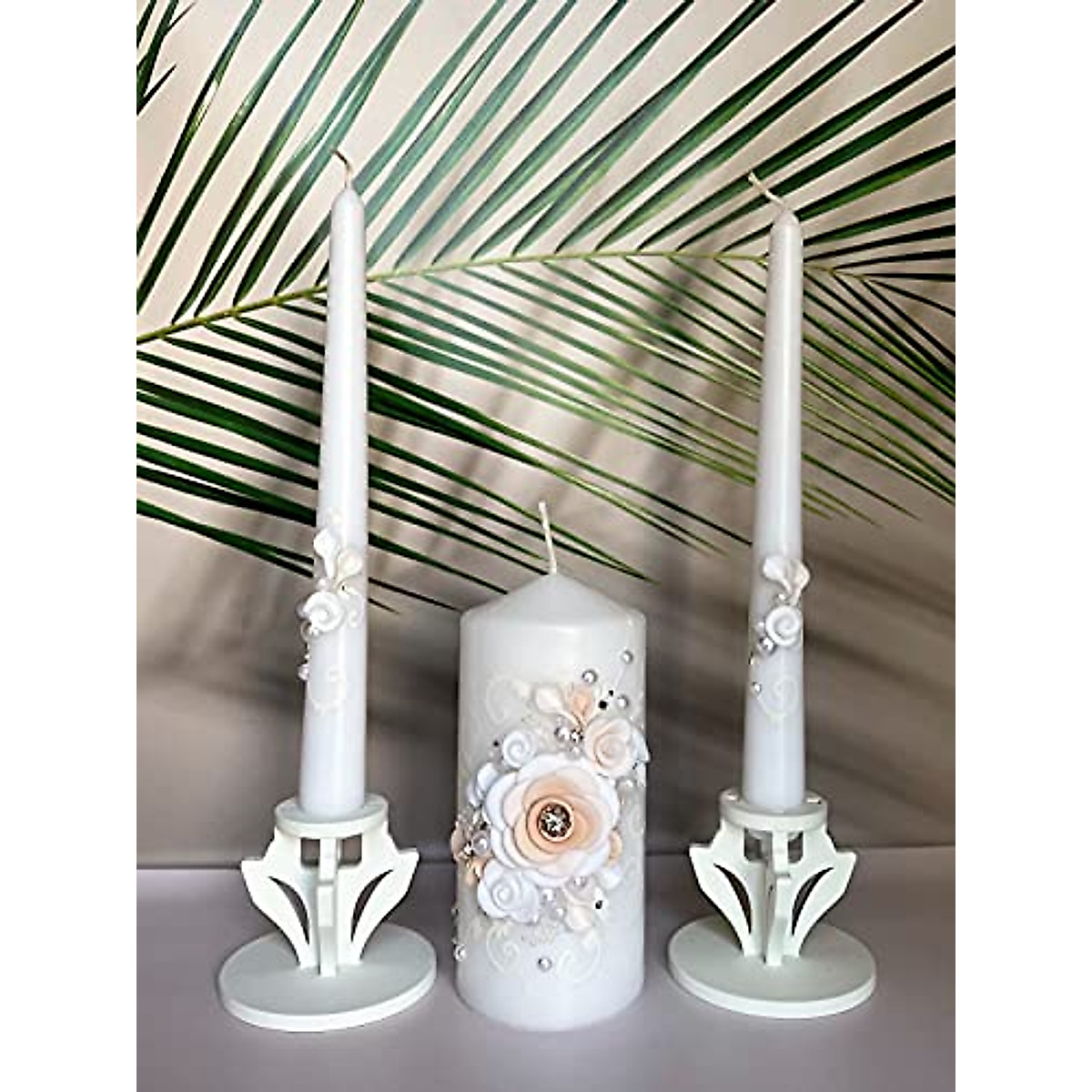Magik Life Unity Candle Set for Wedding - Wedding décor - Decorative Candles Pillar - Candle Sets - 6 Inch Pillar and 2 10 Inch Tapers - Best Unity Candle (Peach)