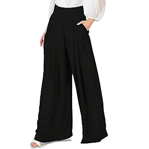MHGFELKY Women's Palazzo Long Pants High Waist Wide Leg Stretchy Loose Fit Casual Trousers with Pocket Black