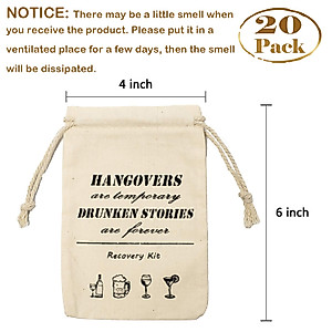 Whaline 20 Pcs Bachelorette Hangover Kit Bags Cotton Gift Bags Muslin Drawstring Party Favors for Wedding Survival Recovery Bachelorette Party and Bridesmaid Gifts (4" x 6")