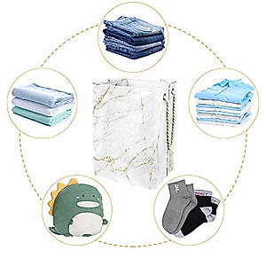 DEYYA White Gold Marble Texture Laundry Baskets Hamper Tall Sturdy Foldable for Adult Kids Teen Boys Girls in Bedrooms Bathroom