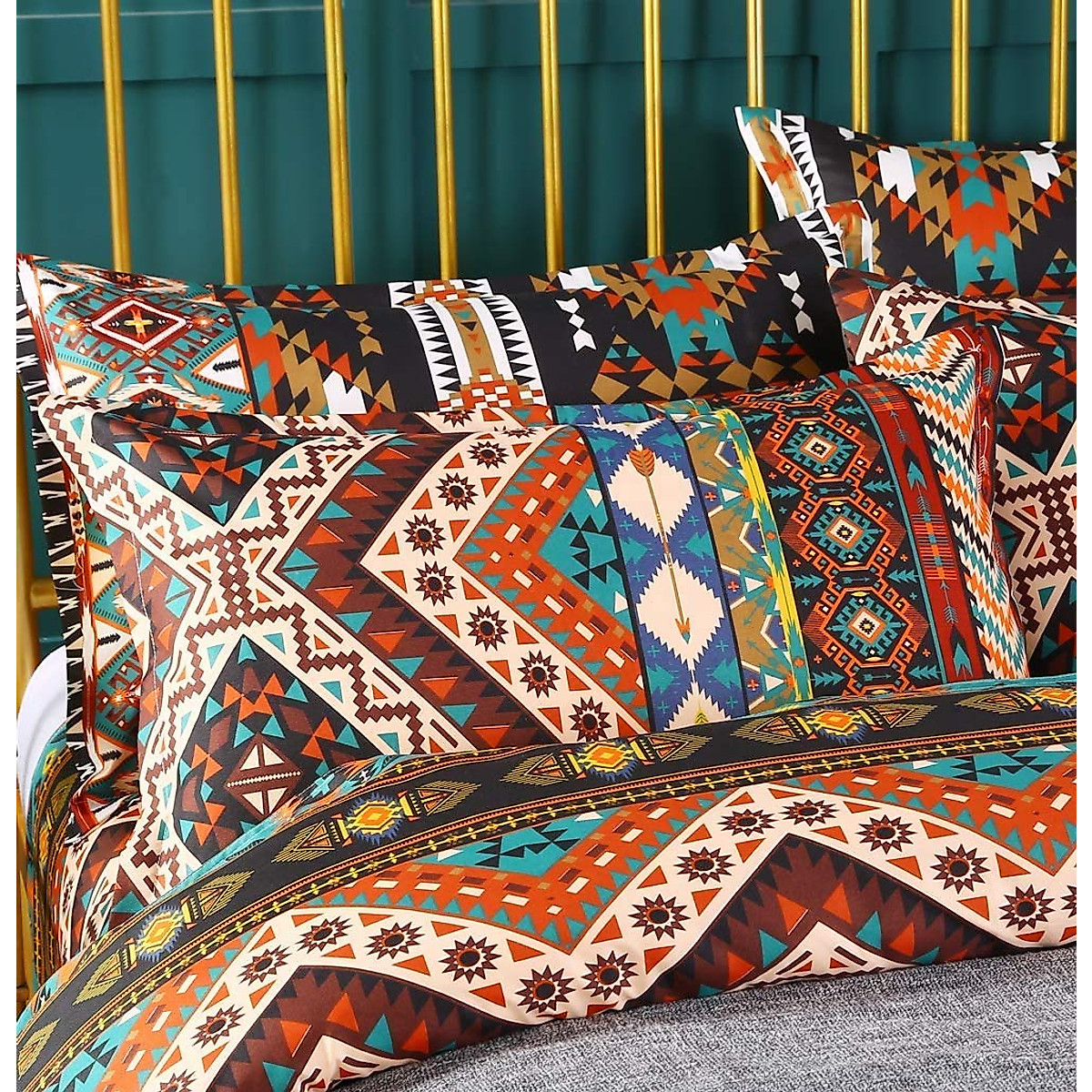 Bsmilly Bohemian Duvet Cover Set King Boho Chic Floral Striped Bedding Set Super Soft Microfiber Indian Tribal Duvets Cover Southwestern Exotic Mandala Comforter Cover Orange