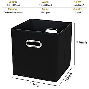 Yunkeeper 11 Inch Cube Storage Bins ,Black Fabric Cubes Organizer Baskets with Handle, Foldable Basket for Closet or Collapsible Storage Box, 11x11x11 Set of 2 (Black )
