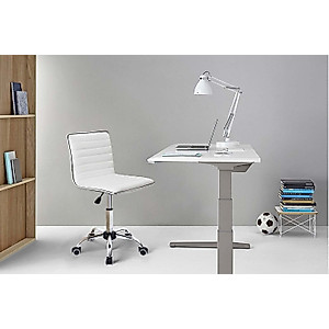 Furmax Mid Back Task Chair,Low Back Leather Swivel Office Chair,Computer Desk Chair Retro with Armless Ribbed (White)