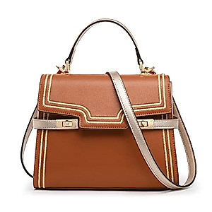 Leather Crossbody Handbags for Women, Cowhide Ladies Top Handle Bags with Adjustable Shoulder Strap (Brown)