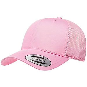 Yupoong 6606 Curved Bill Trucker Mesh Snapback Hat with NoSweat Hat Liner (Pink, 1)
