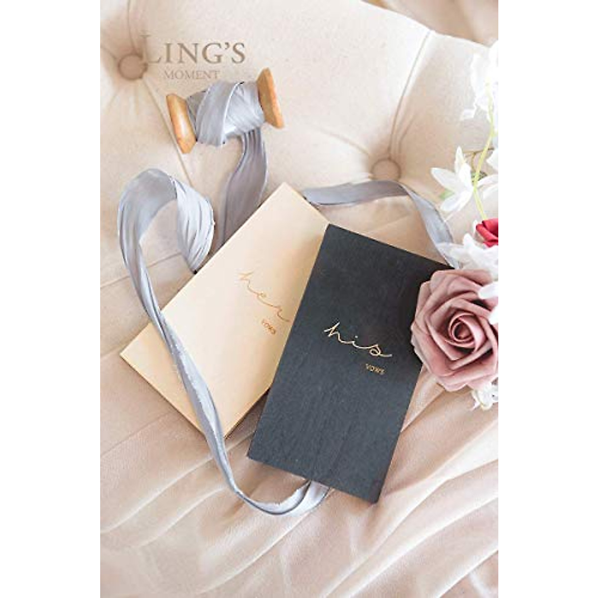 Ling's Moment Handcrafted Vow Books Wedding Vows Book His and Her Rustic Wood Vow Book Set of 2,Vow Renewal Notebook Booklet Journal Keepsake