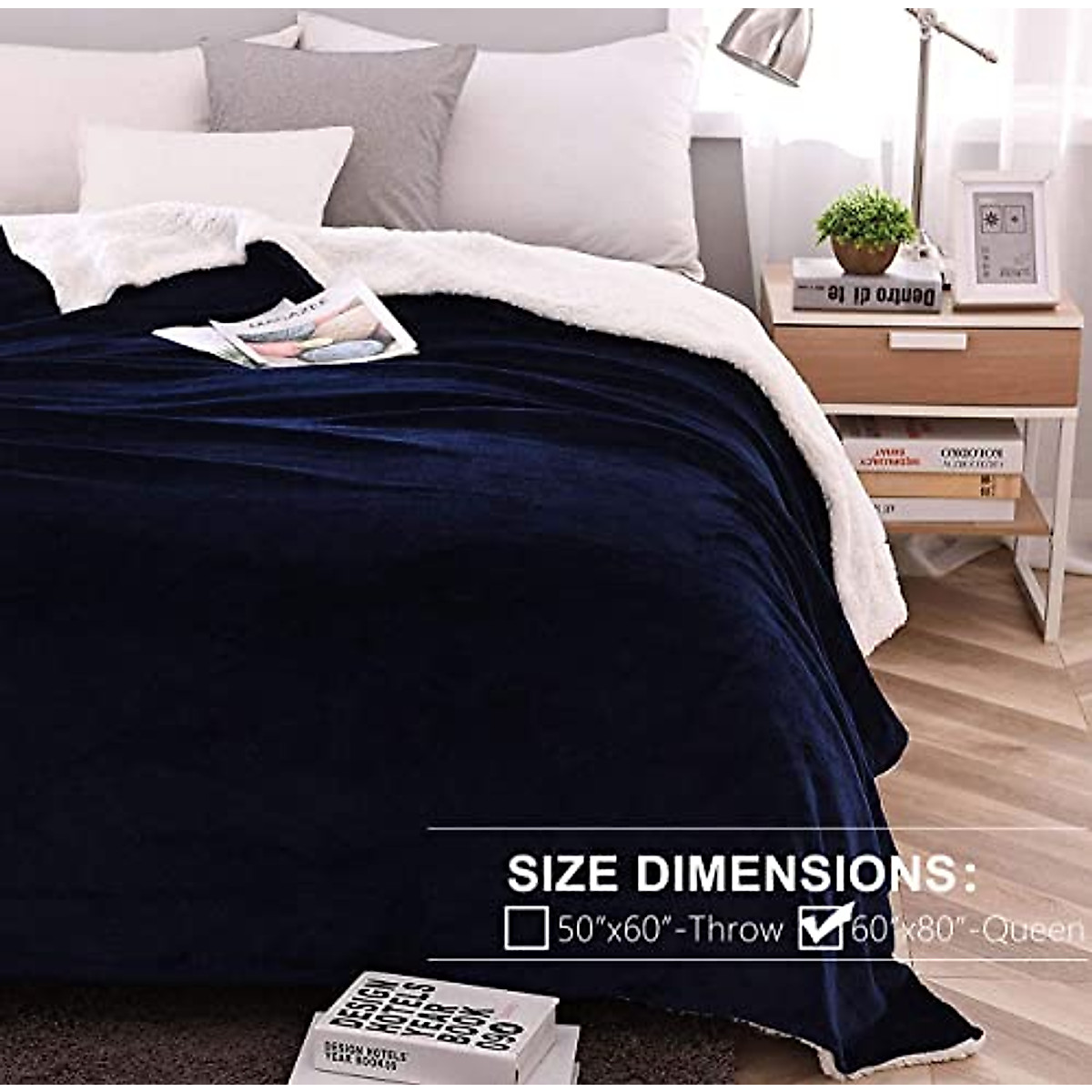 NANPIPER Sherpa Blanket, Super Soft Fuzzy Flannel Fleece/Wool Like Reversible Velvet Plush Blanket, Thick Warm Blanket for Winter (Twin Size 60"x80", Navy Blue)