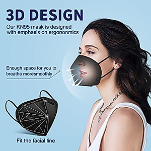 MISSAA KN95 Face Masks 60 Pack, 5-Ply Breathable & Comfortable Cup Dust Safety Mask, Black KN95 Mask, Protection Masks Against PM2.5 for Adult Women and Men