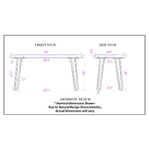Live Edge Bench, w/Natural Wood and Metal Hairpin Legs, Unique Rustic Look, Any Room, Versatile Multi-Purpose Modern Design, Sturdy, Durable, Easy Assembly