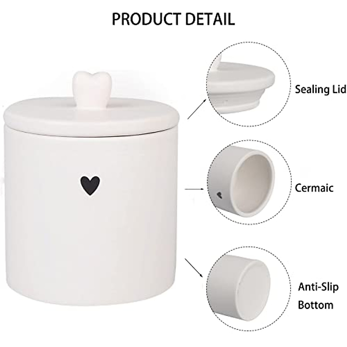 Heagoale 2 Pack Qtip Holder Dispenser Ceramic Apothecary Jars with Lids Set Cute Bathroom Decor Storage Containers for Cotton Ball, Cotton Swab, Cotton Pad, Floss, Cream