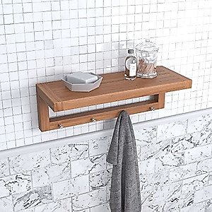 AquaTeak The Original 24" Moa Teak Wall Shelf with Hooks