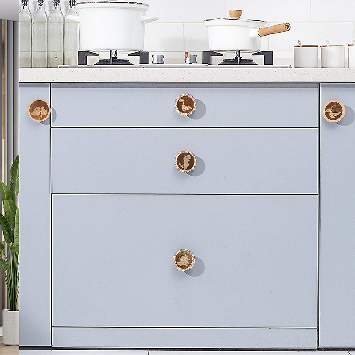 ziyue 6 Pack Wooden Drawer Knobs(40MM/1.57"), Dinosaur Wooden Knobs for Nursery Room, Kids Dresser Knobs Cabinet Pulls Handles with 6 Screws