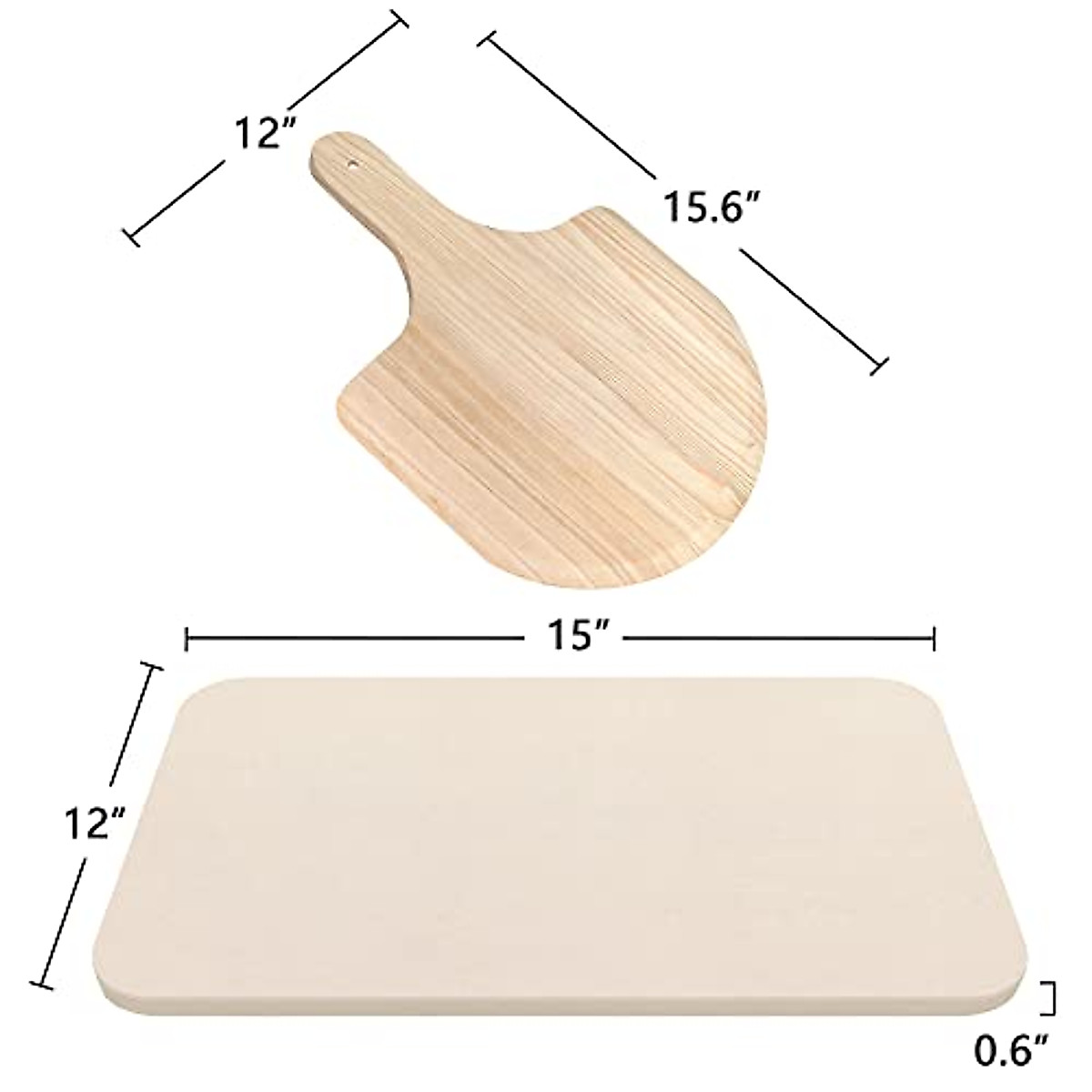 KORCCI Pizza Stone 15 x 12In, Free Wooden Pizza Peel Paddle, Rectangular Pizza Stone for Oven Baking & BBQ Grilling. Cordierite Thermal Shock Resistant Cooking Stone, Durable and Safe