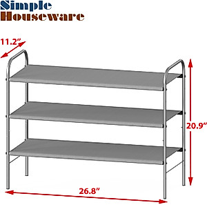 Simple Houseware 3-Tier Shoe Rack Storage Organizer, Grey