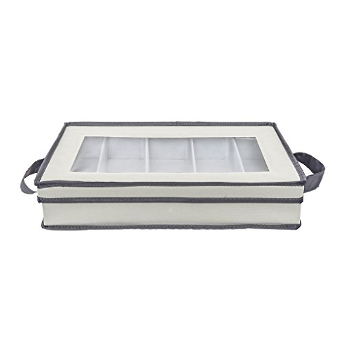 Chapman & Grand Flatware Storage Chest with Lid for Utensils, Silverware, Flatware – Securely Sewn Dividers with Large Capacity (Light Beige-Gray)