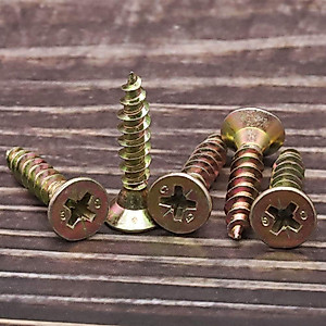 M4 x 20mm (100 PCS) Flat Phillips Head Wood Screws Countersunk Head Drywall Clipboard Screw Phillips Drive Yellow Zinc Plated Wood Interior Construction Projects Metal Screw