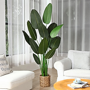 FOPAMTRI Artificial Bird of Paradise Plant 6 Feet Fake Palm Tree with 13 Trunks Faux Tree for Indoor Outdoor Modern Decoration Feaux Plants in Pot for Home Office Perfect Housewarming Gift