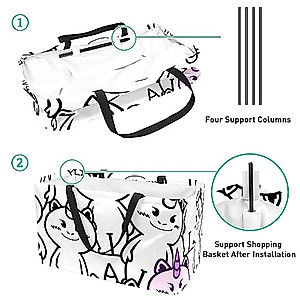 Cartoon Unicorn Full Print Large Capacity Laundry Organizer Tote Bag - Reusable and Foldable Oxford Cloth Shopping Bags