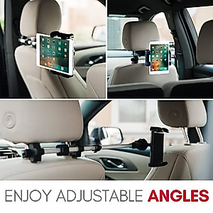 Macally Car Headrest Mount - Road Trip Essentials for Kids - Back Seat Tablet Holder for Car, Compatible with iPad Pro / Air / Mini, Nintendo Switch, Phones with Dual Positions and 360° Rotation