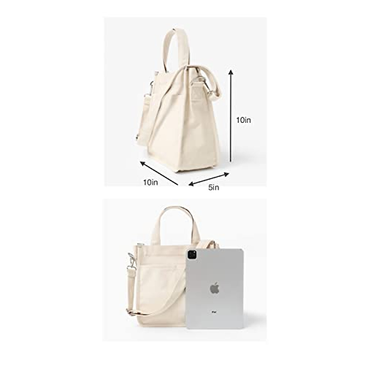 Jeelow Small Canvas Tote Handbag Bag Purse For Women Girl (Beige Original)