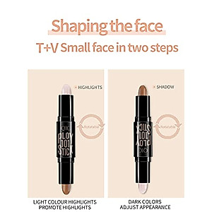 Highlight Contour Stick, 2 in 1 Makeup Shading Stick, Face Highlighters Sticks, Concealer Contour Highlighter Stick,Cruelty Free Makeup,double-end face concealer contouring sticks cream (01)