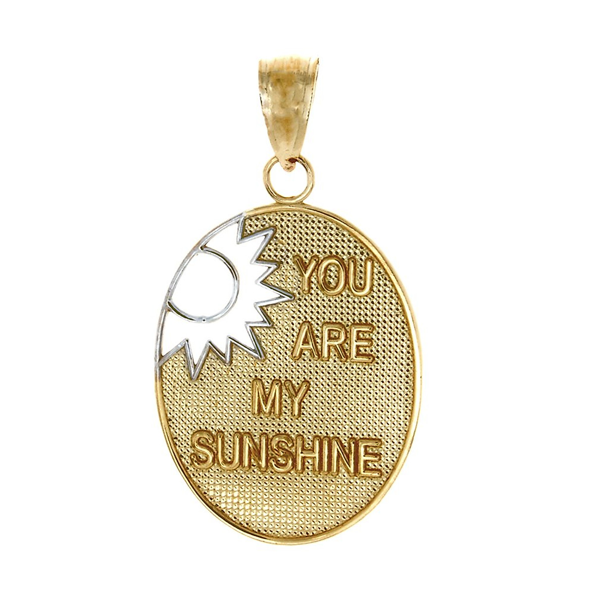 14k Yellow Gold Celestial Charm Pendant, You Are My Sunshine with Cut-Out White Sun