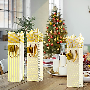 12 Pieces Christmas Wine Gift Bags Kraft Paper Wine Bottle Bags with Handles Tags And Tissue Paper for Birthday Wedding Party Winter Holiday Gift(Black and Gold)