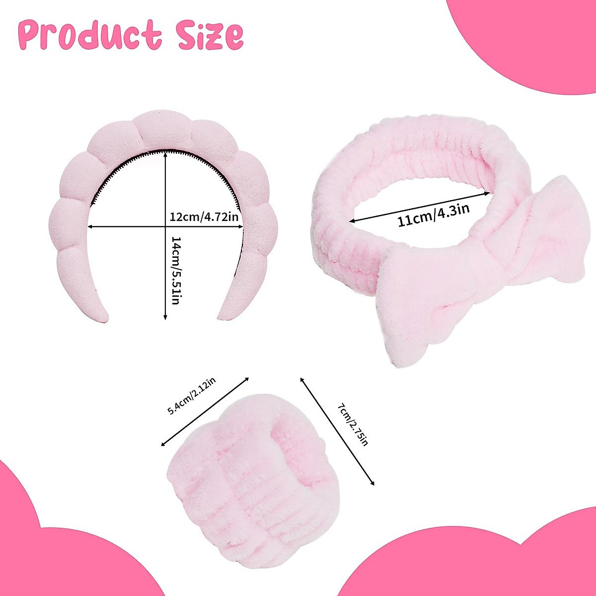 Babyfond Spa Headband, 4 Pcs Face Wash Wristbands Set, Reusable Spa Skincare Towel Headband for Washing Face, Non Slip Hair Shower Puffy Makeup Headbands for Women, Preventing Liquid Overflow