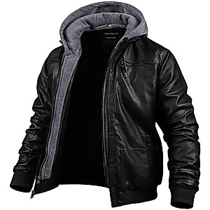 CREATMO US Men's Faux Leather Jacket Vintage Motorcycle Jacket Stand Collar Bomber Jacket Black M