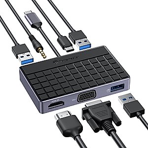 Yottamaster USB C Hub Hdmi Adapter, 7 in 1 USB C Hub Multiport Adapter with 4K HDMI, VGA, USBA 3.0, 100W PD, 3.5mm Audio, Compatible with Type C Laptop Devices