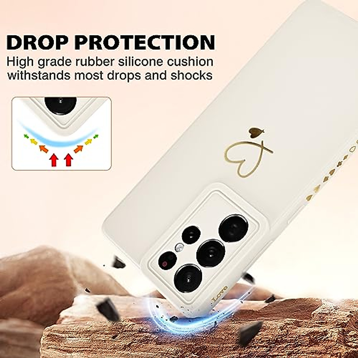 Newseego for Samsung Galaxy S21 Ultra Case Girls Women, Cute Love Heart Pattern Phone Case Flexible Liquid Silicone Shockproof Protective Bumper Cover for Samsung Galaxy S21 Ultra-White