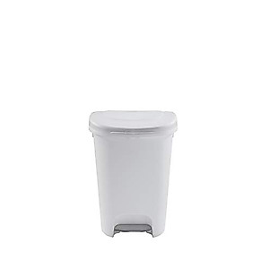 Rubbermaid Classic 13 Gallon Premium Step-On Trash Can with Lid and Stainless-Steel Pedal, White Waste Bin for Kitchen