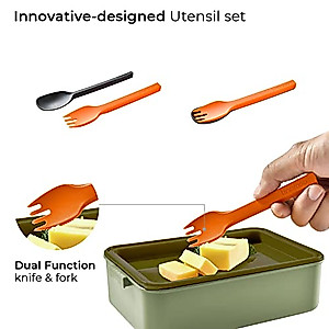 linoroso 2 PCS Stackable Bento Box Adult Lunch Box | Meet All You On-the-Go Needs for Food, Salad and Snack Box, Premium Bento Lunch Box for Adults Include Utensil Set, Dressing Containers