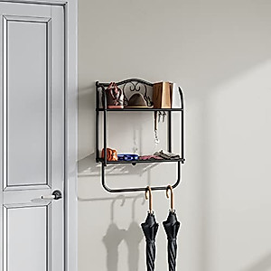 JOIN IRON 2 Tier Bathroom Shelves Floating Shelf Wall Racks with Towel Holder for Home Decor (Black)