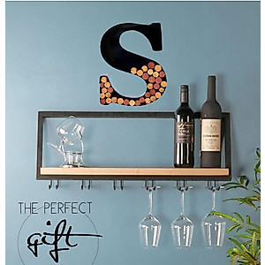 Premium Metal Letter Wine Cork Holder Is A Perfect Bar Decor Made of Durable Metal and A Glossy Black Finish With Rounded Edges , This Bar Cart Accessories Is Easy To Hang , Letter S (9,64”x 2”x 12”).