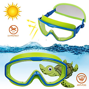 HYDROCOMFY 2PK Kids Goggles Age 4/5/6/7, Toddler Swimming Goggles, Mermaid/Dino Kids Goggles for Swimming 4-7