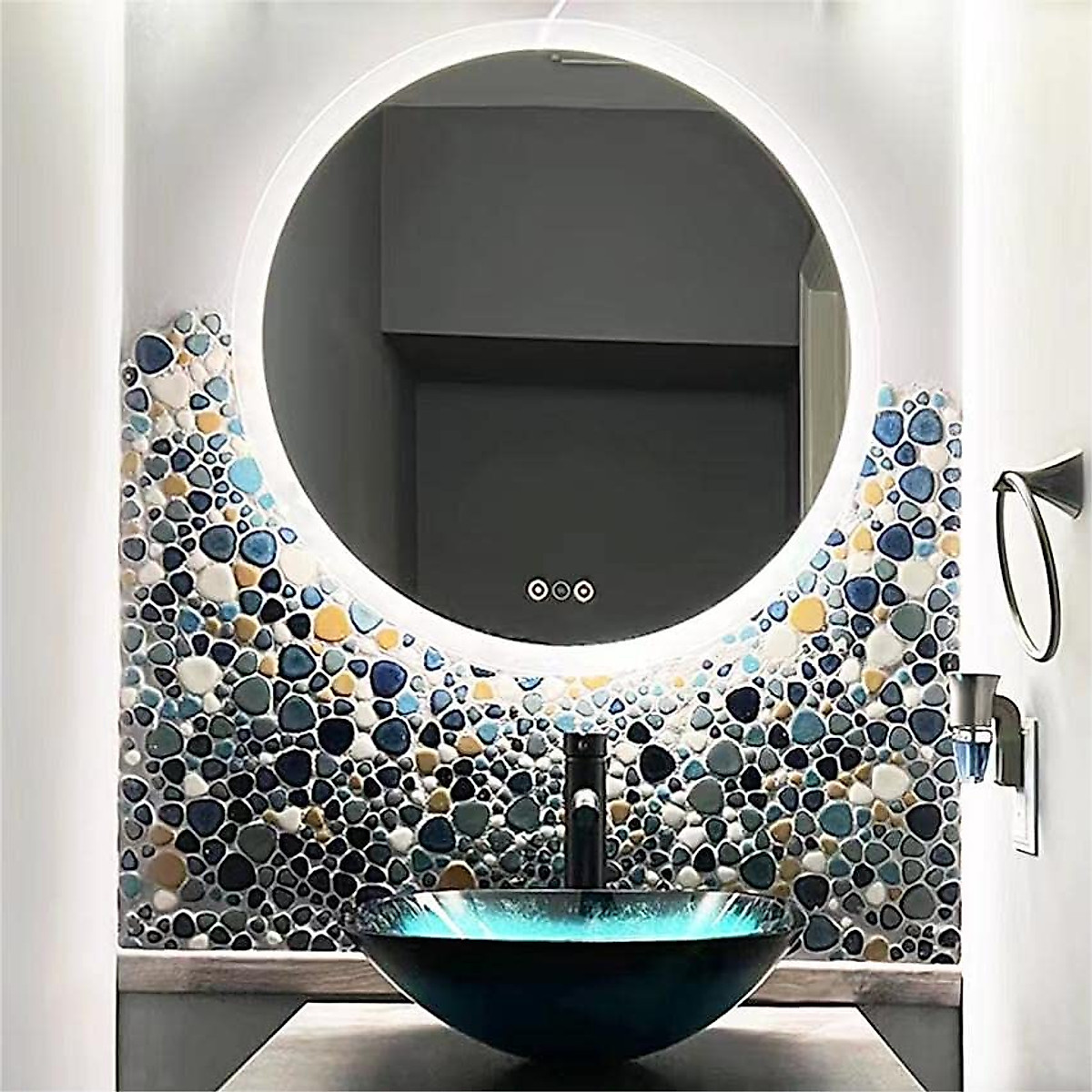 Parrotile Pebble Tile for Shower Floor Aqua Cobalt Blue Mosaic Backsplash Tiles (5 Sheets)