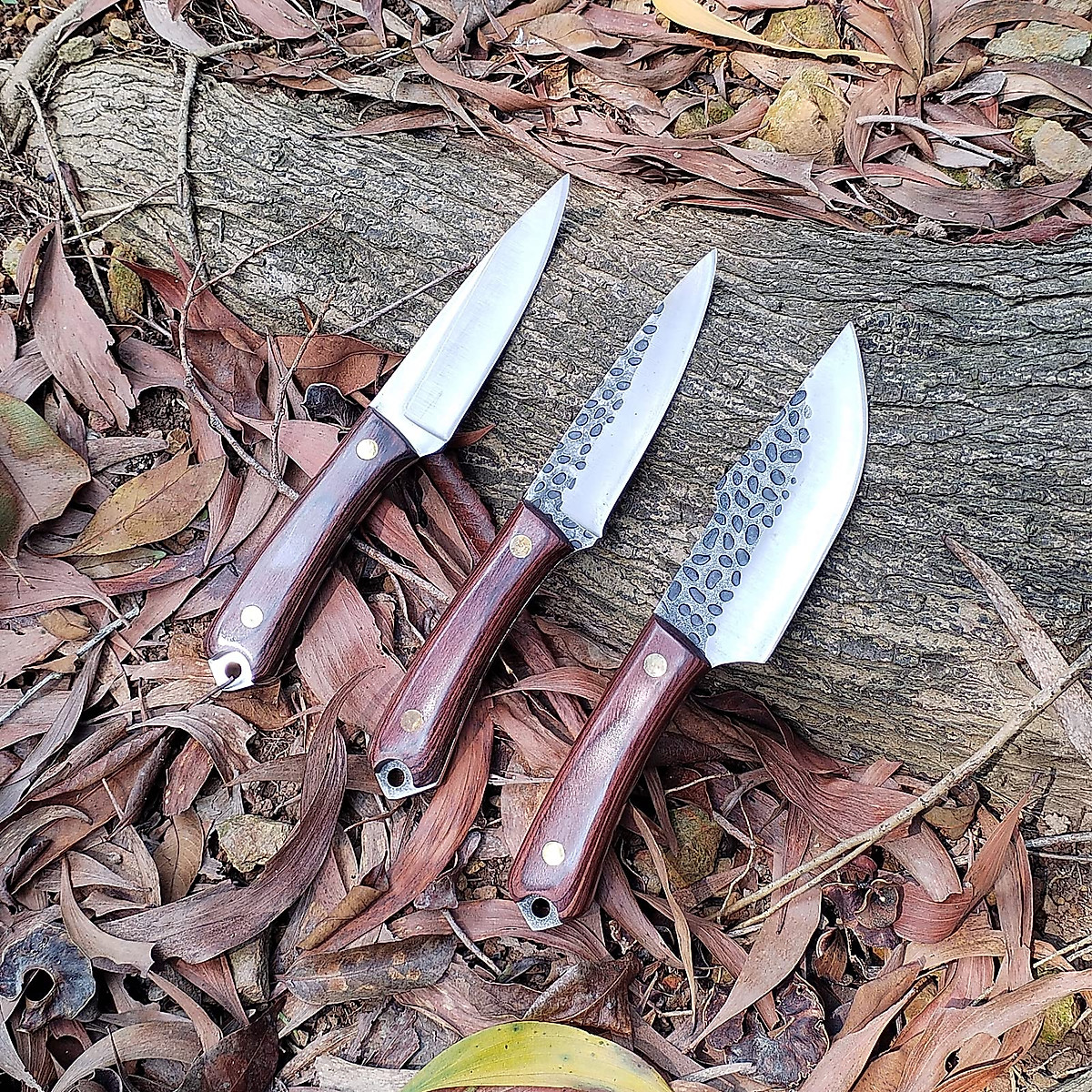 CHYI-GOGO Kitchen tools 3pcs kitchen knife set, Hand forged chef's knife. Suitable for camping barbecue, outdoor hunting knife, kitchen. (3 knives and knife bags)