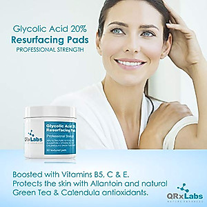 Glycolic Acid 20% Resurfacing Pads for Face & Body with Vitamins B5, C & E, Green Tea, Calendula, Allantoin - Exfoliates Surface Skin and Reduces Fine Lines and Wrinkles - Peel Pads