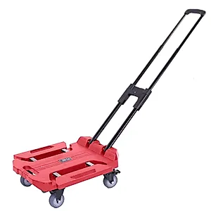 Folding Hand Truck, 4 Wheels Fold Up Hand Cart with 2 Elastic Ropes, Portable 200KG Luggage Cart, Utility Dolly Platform Cart for Car House Office Luggage Moving(Color:B,Size:2.5INCH Mute)
