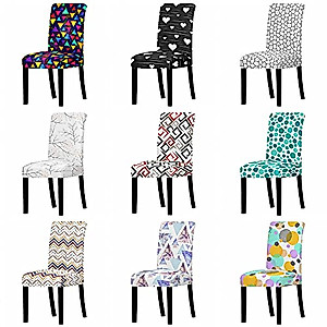 Round Triangle Printed Chair Cover Removable Dirt Resistant Kitchen Seat Cover Elastic Chair Cover for Banquet Restaurant AJ2 6PCS