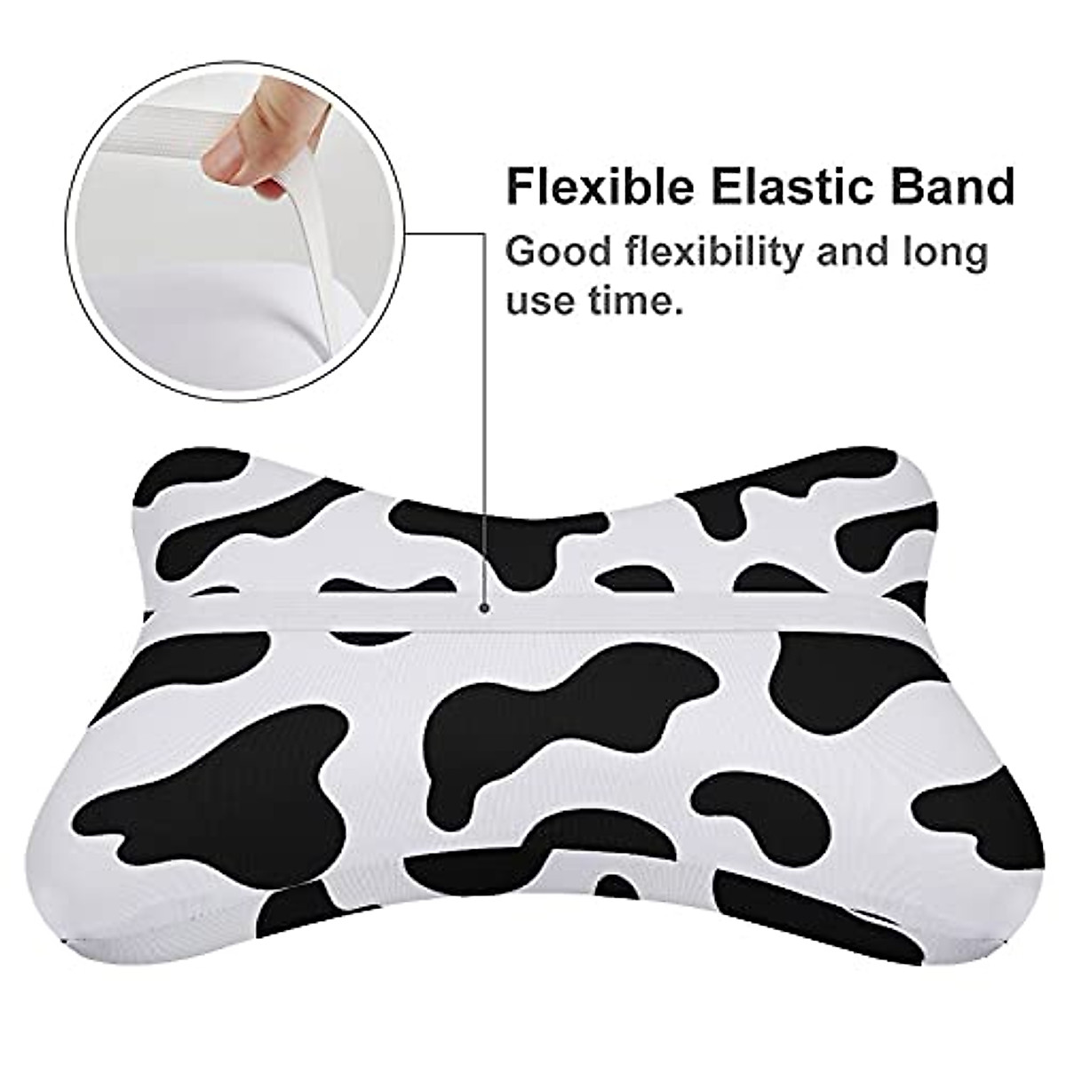 Bagea-Ka Cowhide Milk Cow Print 2PCS Car Neck Pillow Memory Foam Head Rest Support Cushion for Travel Car Seat Reclining Gaming Office Chair