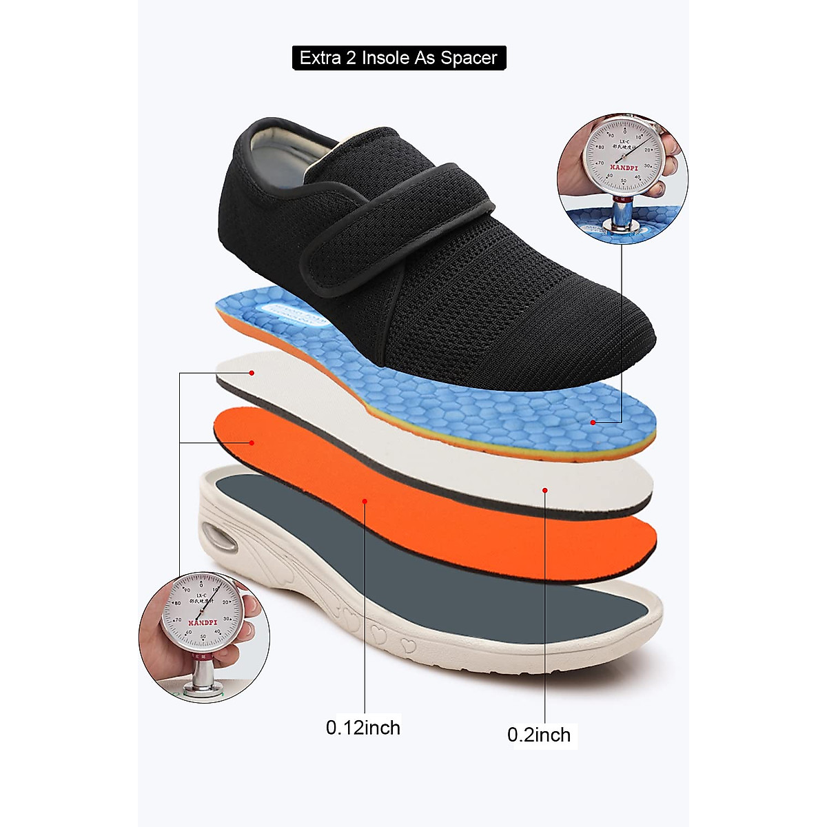 YH SUCED Women Diabetic Shoes for Elderly Women Wide Shoes Walking Shoes Adjustable Closure Breathable Lightweight Non Slip Sneakers for Swollen Feet Edema Width X-Wide Black 9