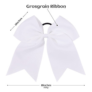 2 PCS 8 Inch Cheer Hair Bows Large Cheerleading Big Hair Bows with Ponytail Holder for Teen Girls-White