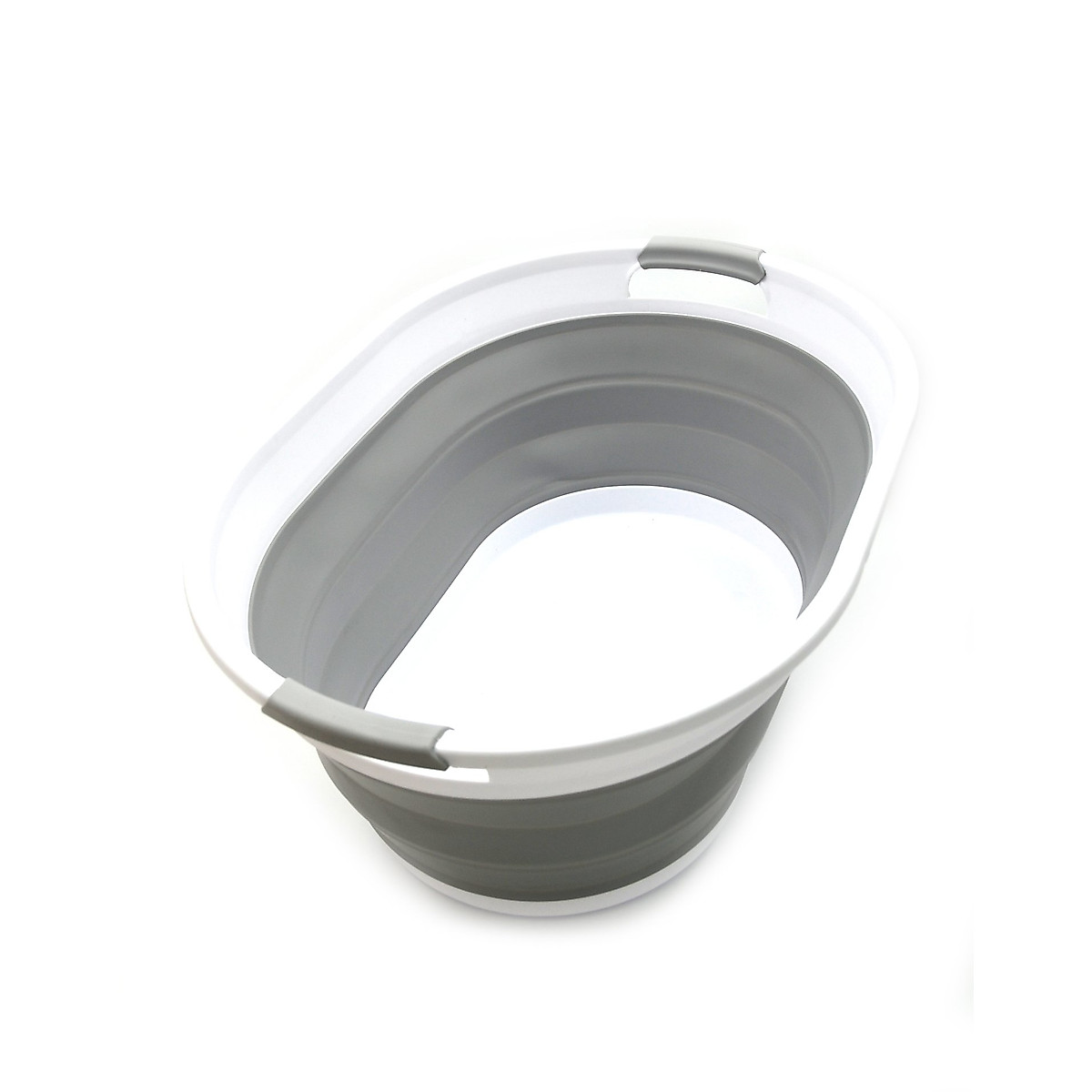 SAMMART 28L (7.4 gallon) Collapsible Plastic Laundry Basket-Oval Tub/Basket - Portable Washing Tub-Space Saving Laundry Hamper, Water capacity: 22L (5.8 gallon) (1, Grey)