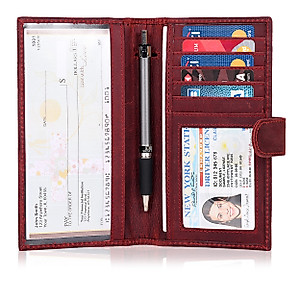 NeoMonte Handmade RFID Leather Checkbook Covers for Men and Women with 6 Credit Card & 1 ID Slot and Pen Holder