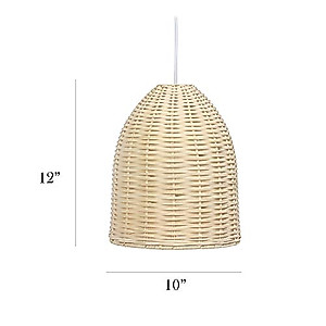 Elegant Designs PT1007-NAT Elongated Coastal Dome Rattan Downlight Pendant, Natural
