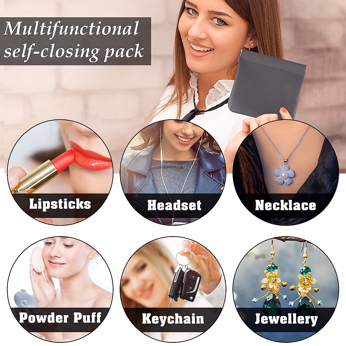 6Pcs Small Makeup Bag for Purse Pouchic Lambskin Pocket Cosmetic Bag Squeeze Top Waterproof Travel Makeup Bag No Zipper Portable Mini Makeup Pouch Self-Closing Colorful Pouch for Women Girls