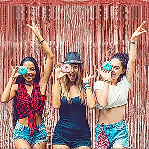 2PCS Rose Gold Foil Fringe Curtains Photo Backdrop,3ft x 8.3ft Metallic Tinsel Curtains for Birthday Wedding Engagement Bachelorette Party Bridal Shower Baby Shower Decorations Favors Supplies